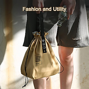 SDNCYE Canvas Drawstring Lunch Bag Reusable Lunch Bag Large Foldable Portable Insulated Handbag Tote bag for Adult Women And Men Work Picnic or Travel(Yellow)