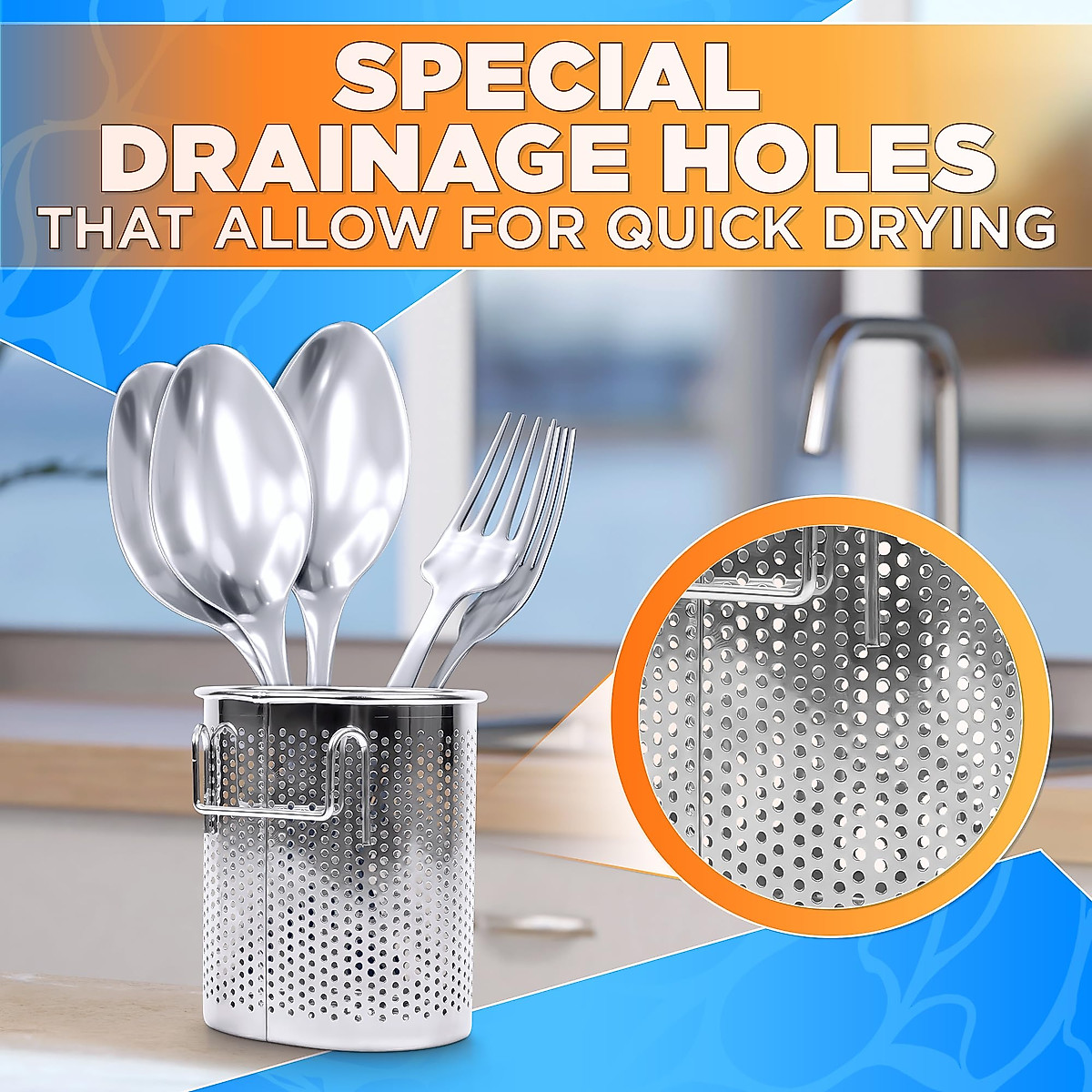 Chopsticks Holder Dishwasher Cutlery Rack - Oval Cutlery Drainer Basket for Kitchen Sink Dishwasher Rack - Stainless Steel Utensil Container for Dishwasher - Cutlery Caddy Silverware Drying Rack