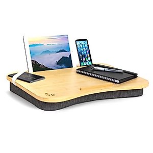 Hultzzzy Bamboo Lap Desk Tray Table for 17" Laptops for Adults with Ipad and Tablet Stand and Foam Pillow for Bed, Couch, and Recliner