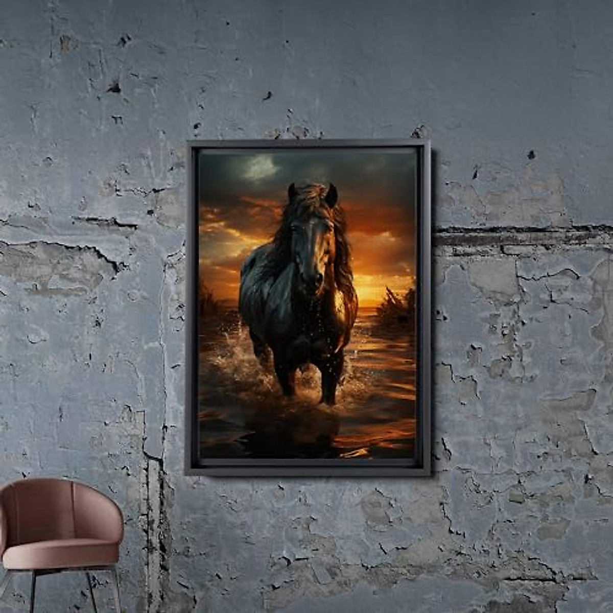 Majestic Black Stallion Galloping In The Clouds, Black Horse On Salt Flats, Canvas Print, Black Horse Print, Black Horse Wall Art, Canvas, Wall Decor