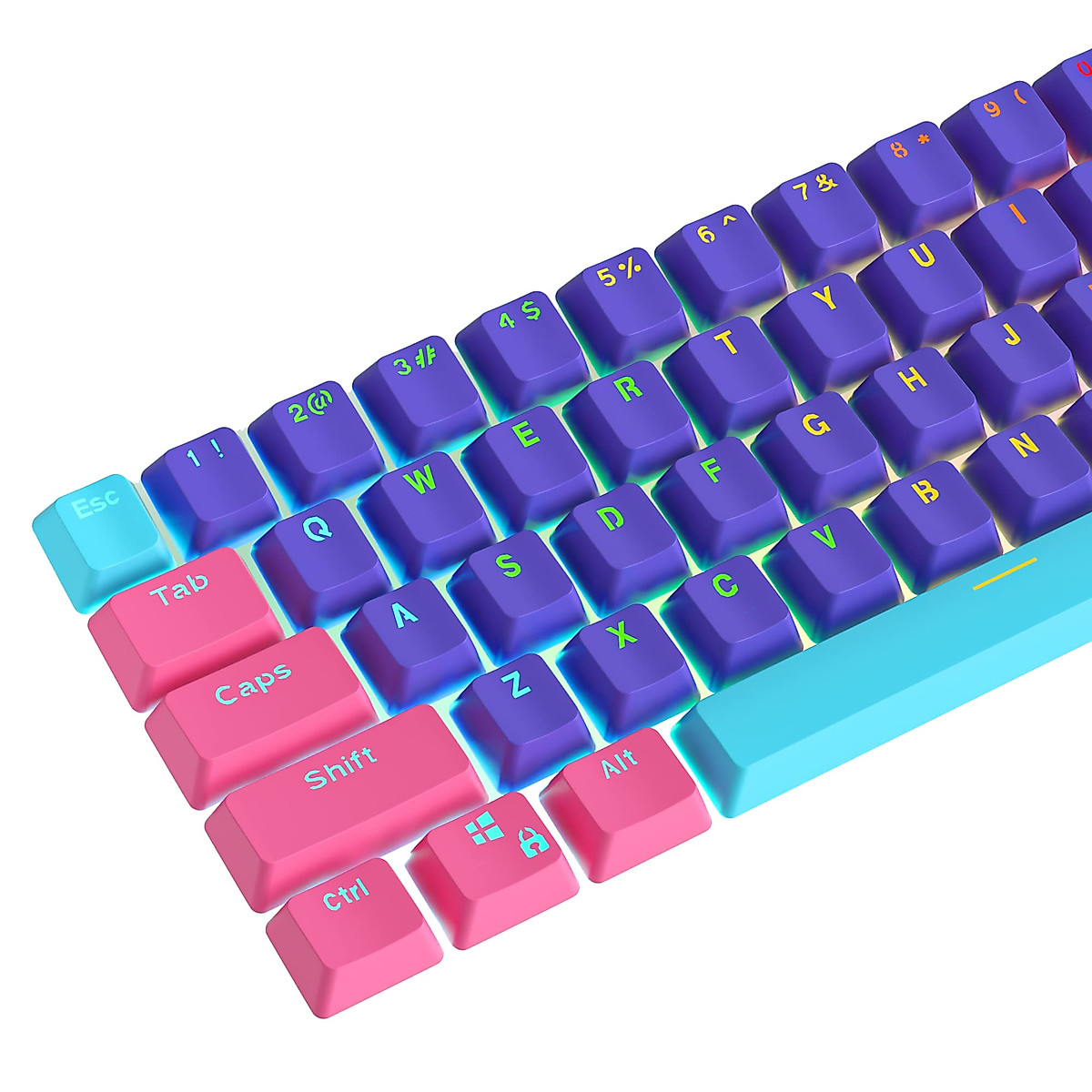 WHYSP 61 PBT Keycaps for 60 Percent Keyboard, Backlit Keycap Set for Mechanical Gaming Keyboard OEM Profile Blue Keycaps with Key Puller for Cherry MX Switches (Peach)