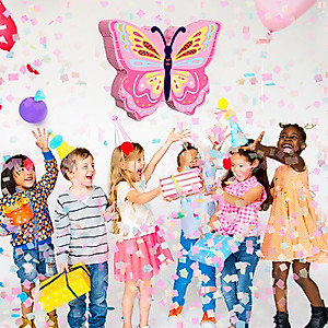Threan Butterfly Pinata Bundle with Bat Stick & Blindfold - Butterfly Theme Party Supplies for Birthday or Baby Shower - Cardboard Pinata, Includes Confetti