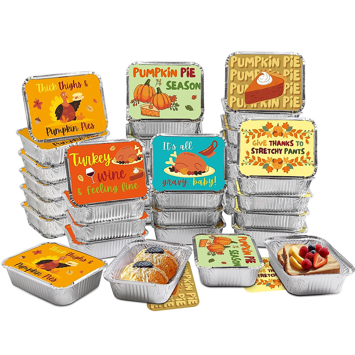 WorldBazaar Funny Thanksgiving Leftover Containers with Lids 36PCS Thanksgiving Tin Foil Food Containers Disposable Turkey Aluminum To Go Containers Thanksgiving Party Supplies