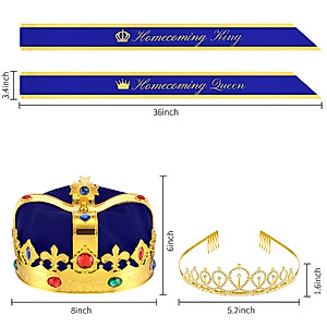 Bonuci Homecoming Party Supplies Prom Homecoming King and Queen Sashes Crowns Hat Rhinestone Tiara (Blue)