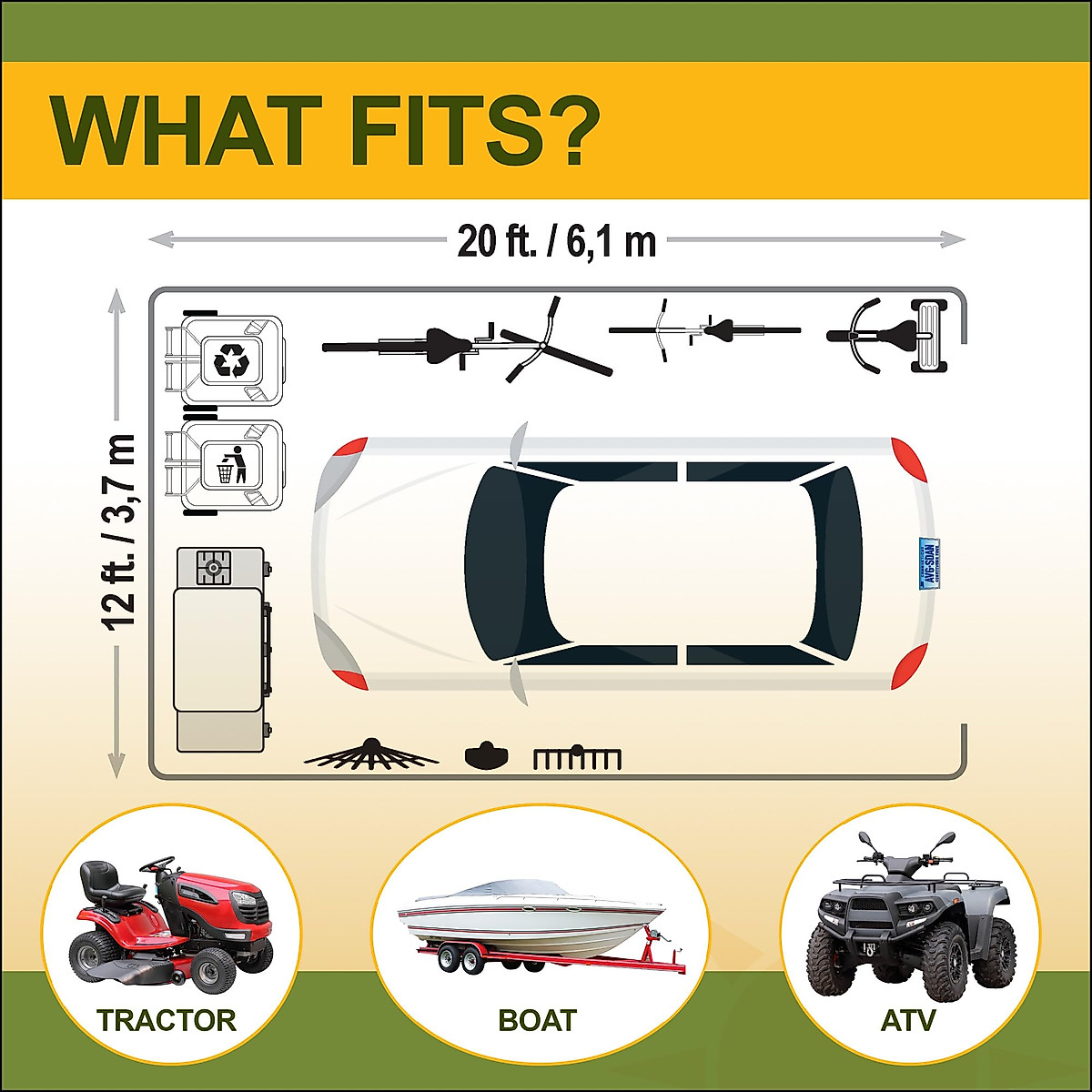 New Yard 12 x 20 ft. Heavy Duty All-Season Carport Canopy and Portable Garage Shelter with Steel Frame and Waterproof UV Cover and Zippered Roll-Up Doors for Cars, Trucks, and SUVs Grey