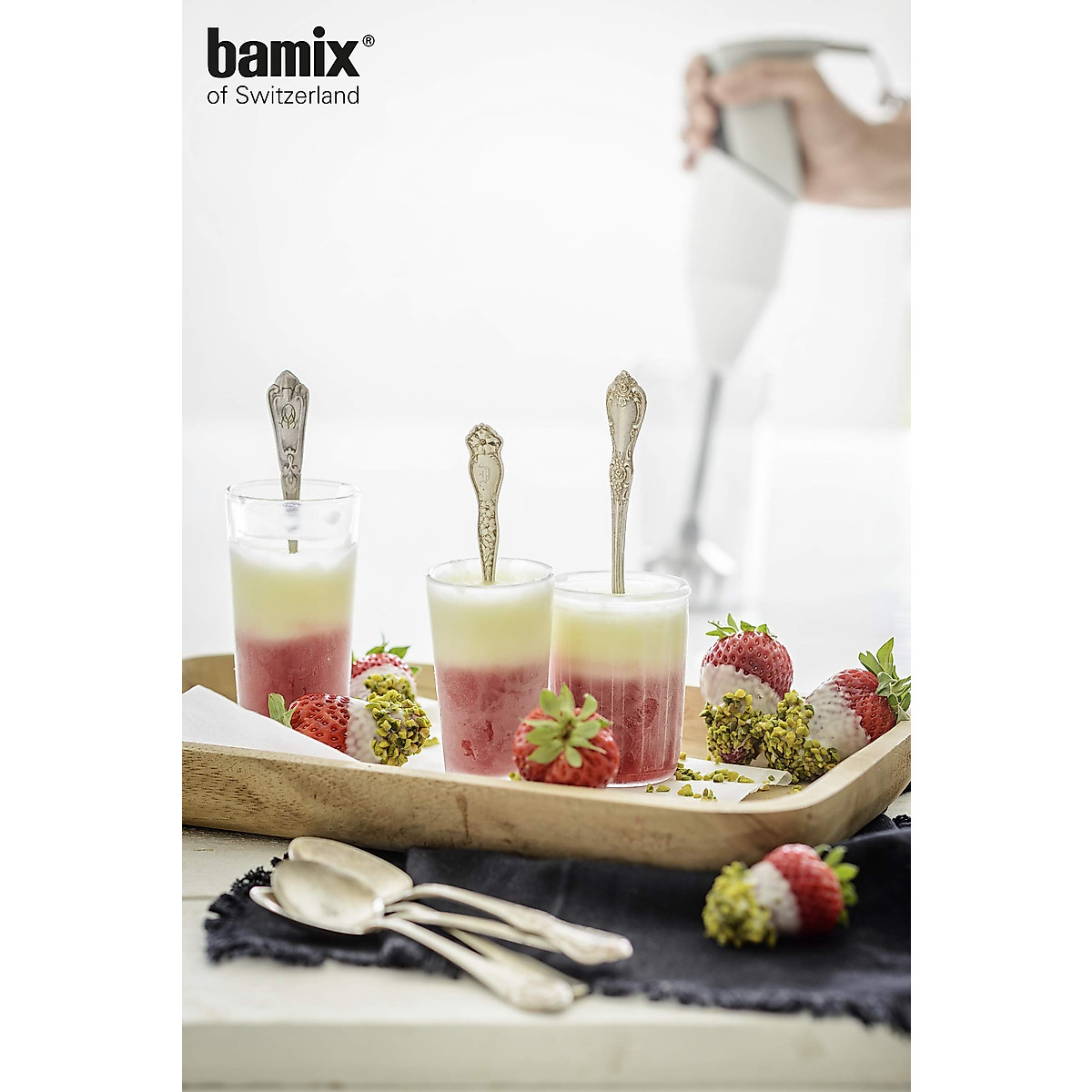 The Expert NSF bamix - Professional Immersion Hand Blender – 200W Motor- Aerating, Blending, and Chopping Blades – 2 speeds-BPA free-White/Light Grey-Ergonomic Grip
