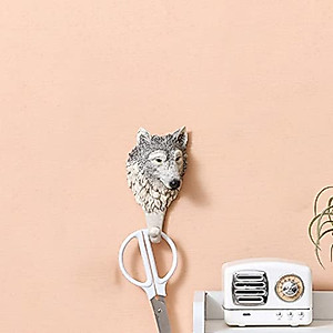 Resin Wolf Coat Hooks Wall Mounted Deer Decorative Decor Hat Towel Bag Rack Gift for Home Living Room Bedroom Shop, 7.5x5.8x13.8cm