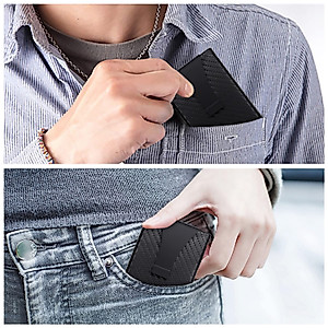 YWHBK Men Credit Card Holder, Metal Money Clip,Carbon Fiber Leather Slim Wallets for Men, Mens RFID Blocking Auto Pop up Front Pocket Small Card Case Wallet (Carbon Fiber black)