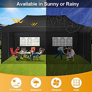 COBIZI 10x20 Pop Up Canopy with 6 Sidewall,Heavy Duty Canopy UPF 50+ All Season Wind Waterproof Commercial Outdoor Wedding Party Tents for Parties Canopy Gazebo with Roller Bag(10 x 20 ft Black)