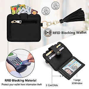 Lostars Wallet Keychain Wristlet for Women RFID Card Holder with Keychain,Tassel Card Pocket Key Chains for Women (Classic, Black)