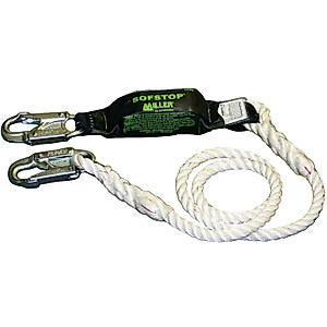 Miller by Honeywell 901RLS-2/4FTWH 5/8-Inch, 4-Feet Nylon Rope Lanyard with Sofstop Shock Absorber and Two Locking Snap Hooks, White