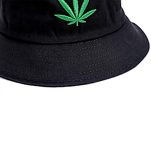 Bucket Hat Cap Marijuana Weed Leaf Cannabis - Foldable Snapback Men Women (Black)