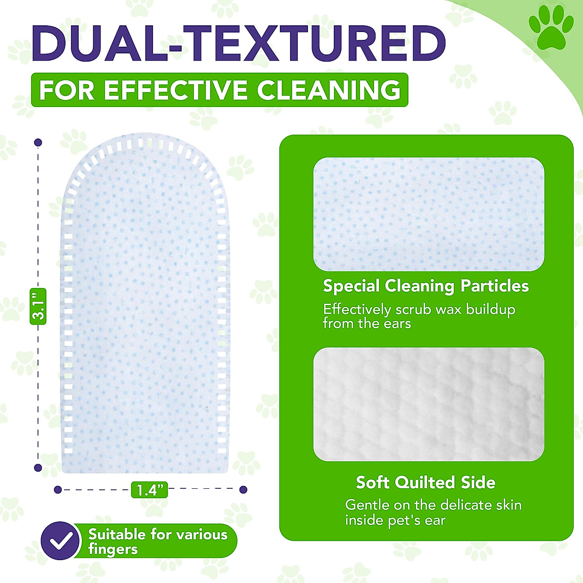 Pet Ear Wipes for Dogs and Cats - Dog Ear Cleaner Wipes, Cleaning and Deodorizing - Remove Debris & Wax, Improve Ear Itching, and Infections - 50 Count Finger Wipes