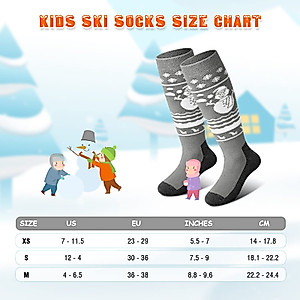 Pecube Kids Ski Socks 2 pairs Thermal Thick OTC Snow Socks for Boys Girls Toddler Skiing Snowboard Skating Winter Sports