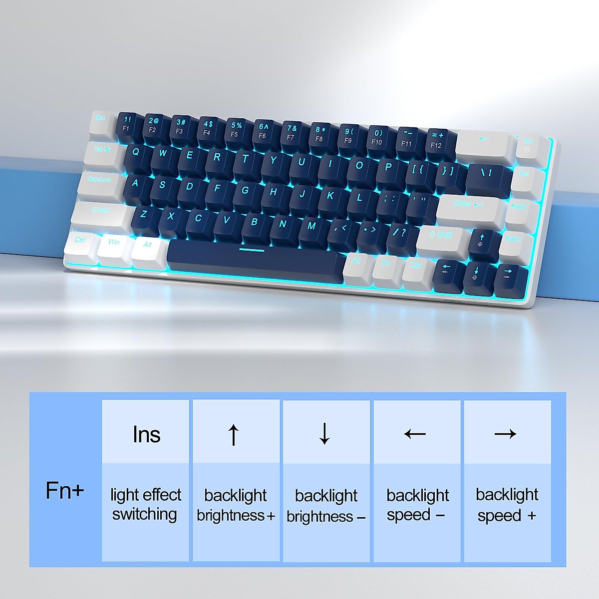 MageGee Portable 60% Mechanical Gaming Keyboard, MK-Box LED Backlit Compact 68 Keys Mini Wired Office Keyboard with Blue Switch for Windows Laptop PC Mac - Blue/White
