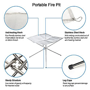JellyRattbit 22inch Portable Fire Pit Outdoor for Camping, Folding Steel Mesh Fireplace with Carry Bag for Outdoor Hiking Camping Survival BBQ Picnic