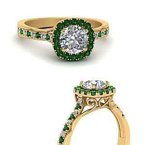 CustomizedGifts Round Cut diamond Halo Engagement Rings with White Diamond in 14K White Gold Birthstone Handcrafted Lightweight Modern Design Eternity Love and Promise Birthday Gift