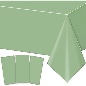 3Pack Sage Green Plastic Tablecloths for Rectangle Tables, Green Disposable Table Cloth, Waterproof Sage Green Table Cover for Birthday Bridal Wedding Baby Shower Party Decorations, 54 X 108Inch