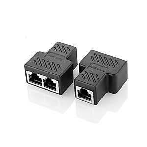 Oxsubor RJ45 Splitter Connectors Adapter 1 to 2 Ethernet Coupler Double Socket HUB Interface Contact Modular Plug Connect Network LAN Internet Cat5 Cat62 Pack (Can't Run Both at The Same TIME)