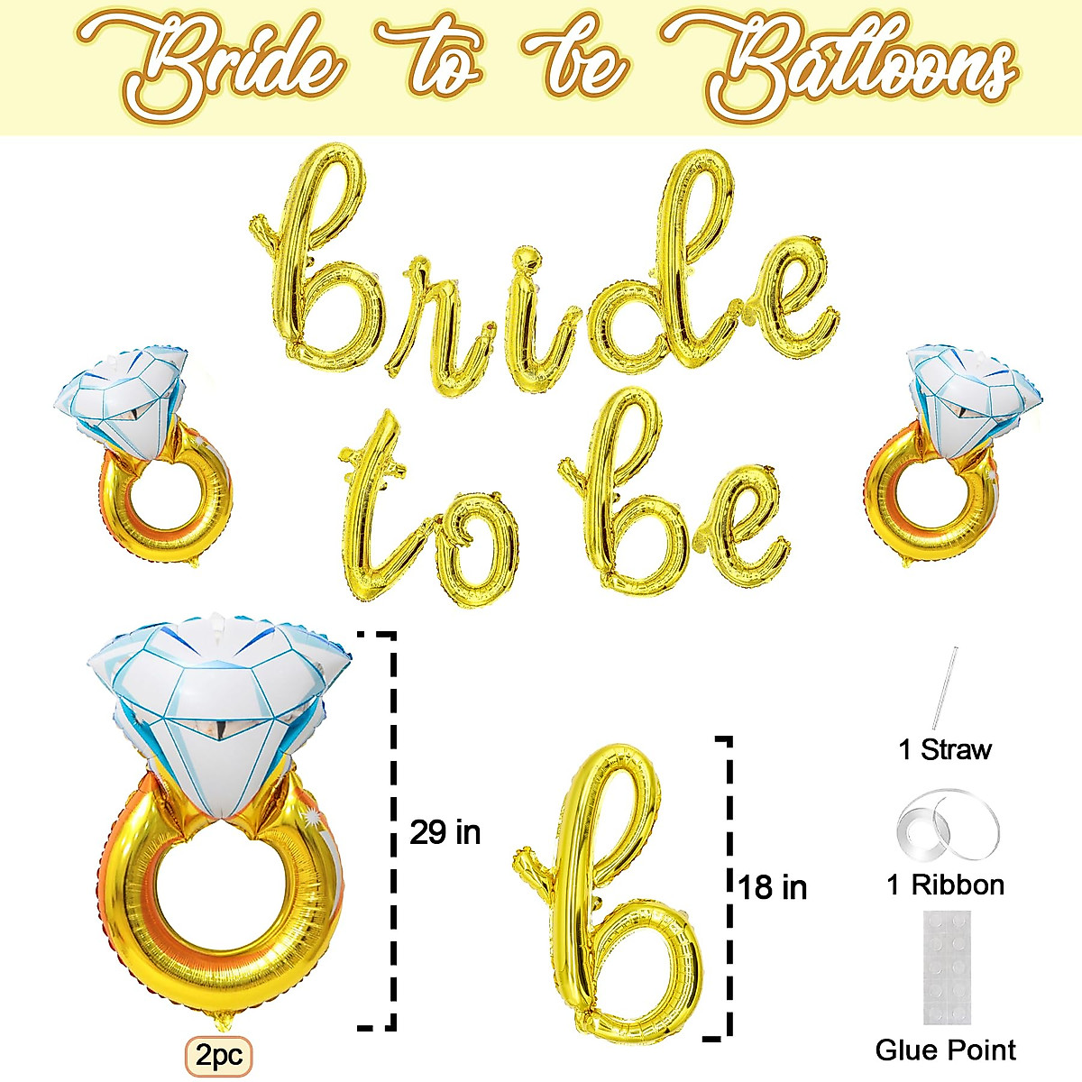 Stcomart Bachelorette Party Decorations, Bride To Be Balloons Banner Diamond Ring balloons for Bridal Shower, Gold