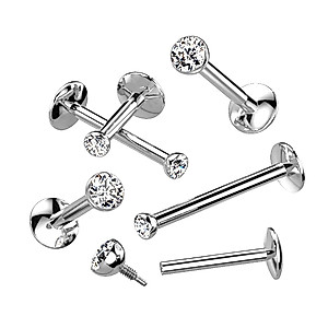 Pierced Owl 18GA G23 Implant Grade Titanium CZ Crystal Internally Threaded with Extended Threading Convex Base Stud (2mm Crystal)