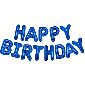 PIGETALE 16 Inch Royal Blue Happy Birthday Balloon Banner, 13pcs Letters with Aluminum Foil Inflatable Decorations, Unisex Party Supplies