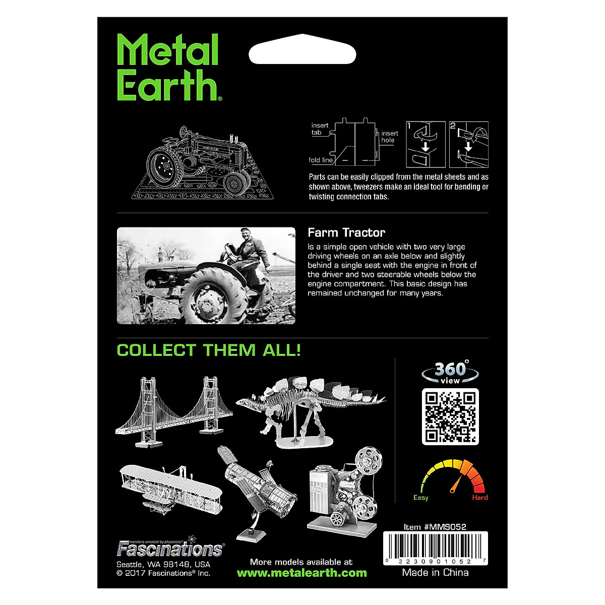 Metal Earth Farm Tractor 3D Metal Model Kit Bundle with Tweezers Fascinations