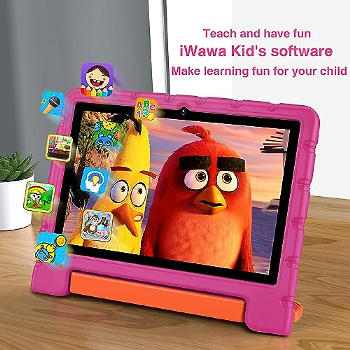 Kids Tablet 10 inch Android 13 Tablets for Kid with Shockproof Case, 12GB+128GB, Octa-Core, 1280 X 800 HD Touchscreen, IWAWA Pre-Installed Parental Control, 2.4G/5G WiFi, 6000mAh, Bluetooth-Rose red
