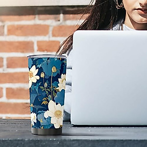 QWEUIOP 20oz Insulated Travel Coffee Mug Vintage Lotus Pattern Stainless Steel Tumbler with Lid Double Wall Vacuum Coffee Cup For Hot and Cold Drinks13953