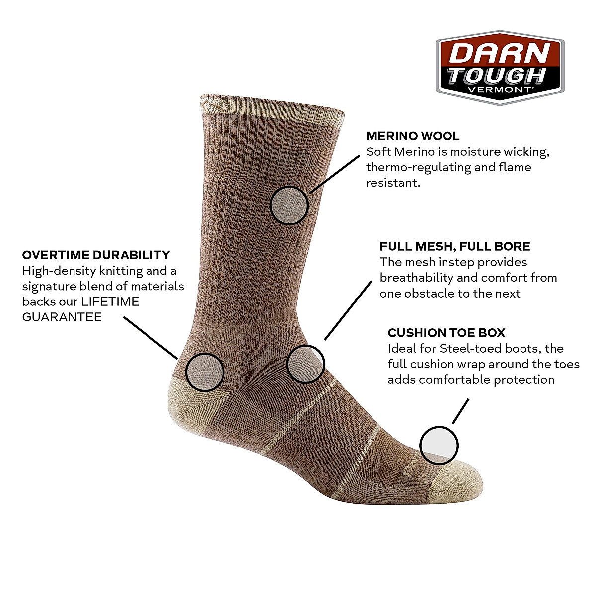 DARN TOUGH (Style 2009) Men's William Jarvis Work Sock - Gravel, Large