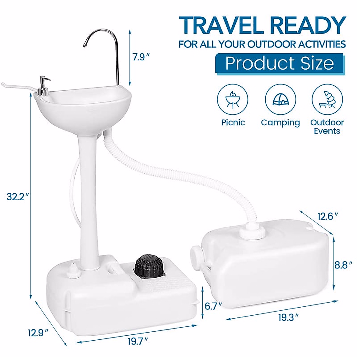 ZHIHUITONG Outdoor Garden Camping Hand Sink with Portable Toilet, Removable Hand Washing Basin Sanitary Ware for RV/Kitchen/Indoor (hand sink with tank)