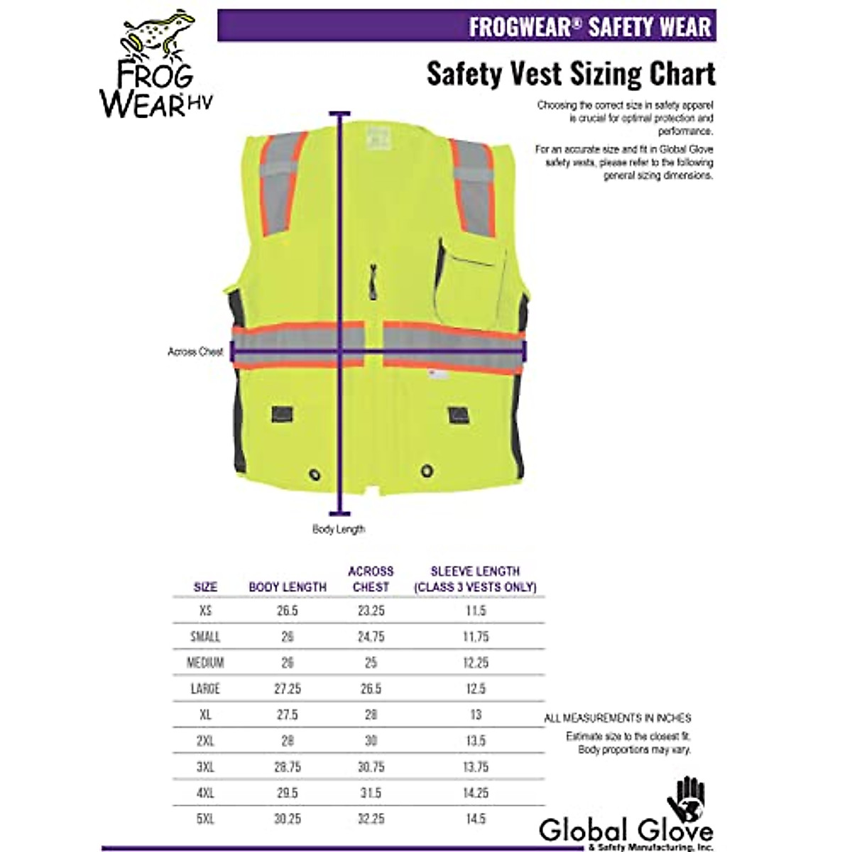 Global Glove Safety Vest with 6 Pockets and Zipper Front, High Visibility, Lightweight and Breathable Mesh, ANSI Class 2 Compliant, X-Large