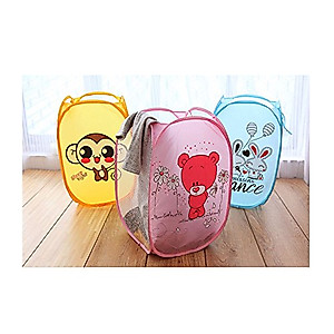 vanki Deluxe Mesh Pop-Up Laundry Hamper with Side Pocket and Handles,Cartoon Theme- Giraffe/Monkey/Rabbit 3pcs