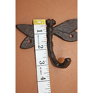 Rustic Country Dragonfly Bath Towel Hooks Powder Coat Brown Cast Iron, 3 1/4 inch Tall, H-90, Set of 2