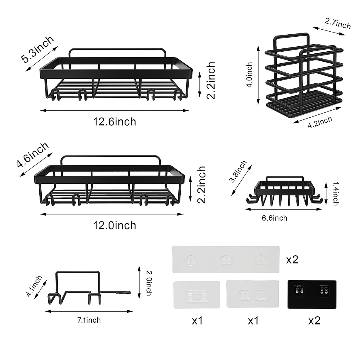 GOMALL Shower Caddy, 5 Pack Bathroom Organizers and Storage, Rustproof Stainless Steel Shower Organizer Bathroom Shelves With Large Capacity,No Drilling Shelves For Bathroom, Apartment Essentials,Home
