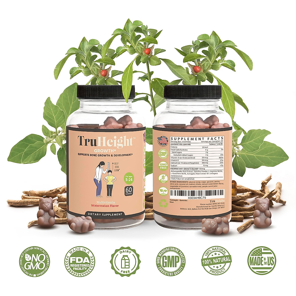 TruHeight Gummies - Natural Height Growth Supplement for Kids & Teens - Pediatric Recommended Height Maximizer with Ashwaganda & Calcium - Height Increase Vitamins, Bone Strength, Grow Taller, Ages 5+