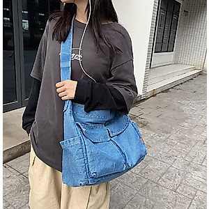 JBB Denim Shoulder Bag Casual Retro Handbag Women Travel Crossbody Bag Lightweight-LIGHT BLUE