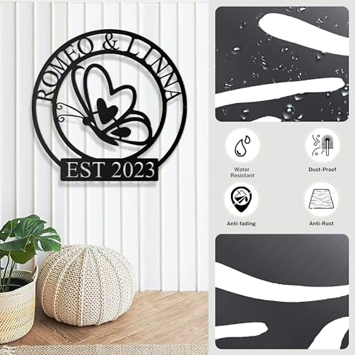 Personalized Metal Last Name Signs for Home Decor Wall Name Signs Family Sign For Wall Art Decor Personalized Wedding Gift Metal Name Signs Wall Decor,Butterfly Metal Name Sign