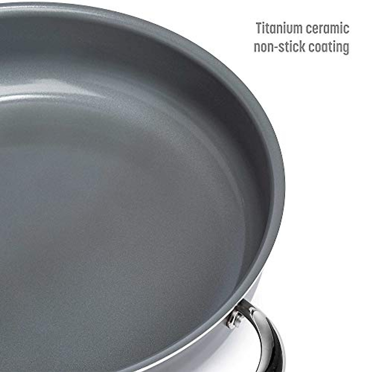 Goodful Ceramic Nonstick Pots and Pans Set, Titanium-Reinforced Premium Nonstick Coating, Dishwasher Safe Pots and Pans, Tempered Glass Steam Vented Lids, Stainless Steel Handles, 12-Piece, Gray