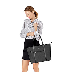 MOSISO USB Port Laptop Tote Bag for Women,Compatible with MacBook Air 15 inch M3 M2/Pro 16 M4 M3 M2 M1,15-15.6 inch Notebook, Work Travel Business Computer Bag with Small Purse, Black