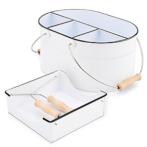VIREESR Large White Utensil Caddy,2 Handles Provide Better Balance, Holder for Silverware,Condiment,Flatware,Suitable for Indoor and Outdoor(Include a Napkin Caddy)