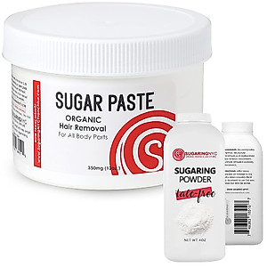 Sugaring Paste for Brazilian Bikini Legs Arms + Talc-Free Powder Travel Size 115g (4oz)