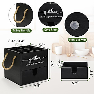 Updesign Silverware Caddy with Drawer, Flatware Organizer for Kitchen Countertop, Utensil Holder with Napkin Holder, Multifunctional Kitchen Cutlery Organizer for Forks, Knives, Spoons, Napkins, Cups