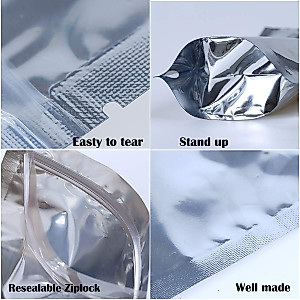 100-Pack Reclosable Small Mylar Bags for Food Storage 4" x 6" Stand Up Ziplock Pouch Bags in Bulk Resealable Smell Proof Aluminum Silver Foil Bags with Clear Window Kitchen Storage Edible Packaging