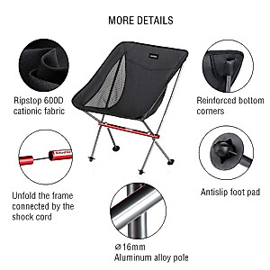 Naturehike Ultralight Folding Camping Chair,Backpacking Portable Hiking Chair Heavy Duty 300 lbs Capacity, Compact for Outdoor Camp,Fishing,Beach,Hiking,Hunting,Travel,Carry Bag Included