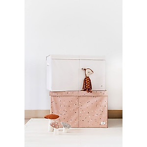 3 Sprouts Recycled Fabric Folding Chest Organizer in Cream - Collapsible Storage Basket Container with Lid & Handles