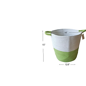 Apajou Large Cotton Rope Basket (12.5” x 16” x 15”) - Round Woven Storage Organizer Baby Basket Bin with Sturdy Handles - for Blankets, Toys, Laundry, Nursery, and More