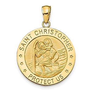 Diamond2Deal 14k Yellow Gold Saint Christopher Medal Pendant Fine Jewelry for Women