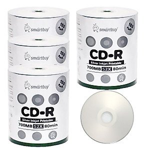 Smart Buy CD-R 400 Pack 700mb 52x Printable Silver Inkjet Blank Recordable Discs, 400 Disc, 400pk