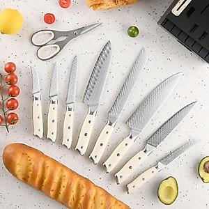 NANFANG BROTHERS Knife Sets 19 Pieces for Kitchen with Block, Damascus Kitchen Knife Set with Block, ABS Ergonomic Handle for Chef Knife Set and Kitchen Shear(Black)